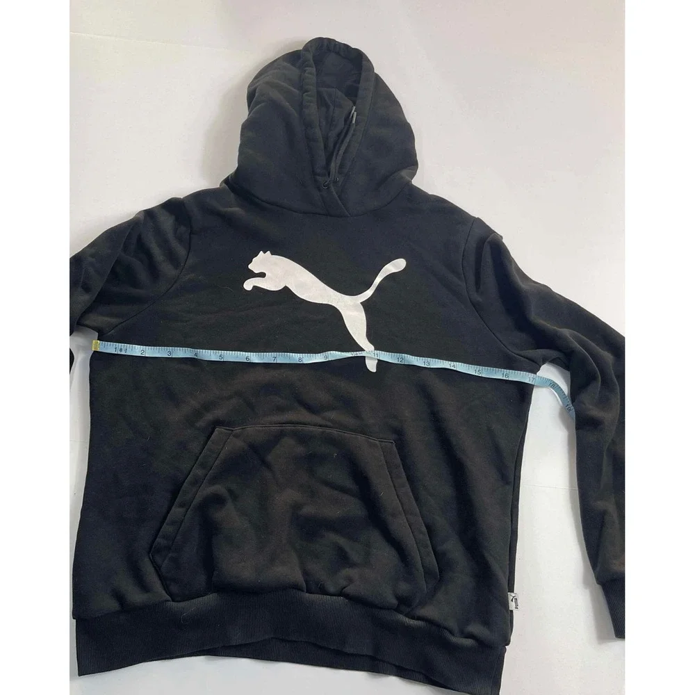 Puma | Shirts | Puma Essentials Black Hoodie White Jumping Cat Logo ...